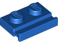 Plates Modified :: 32028 Blue Plate, Modified 1 x 2 with Door Rail