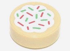 Tiles :: Tan :: 98138pb256 Tan Tile, Round 1 x 1 with Cookie with White ...